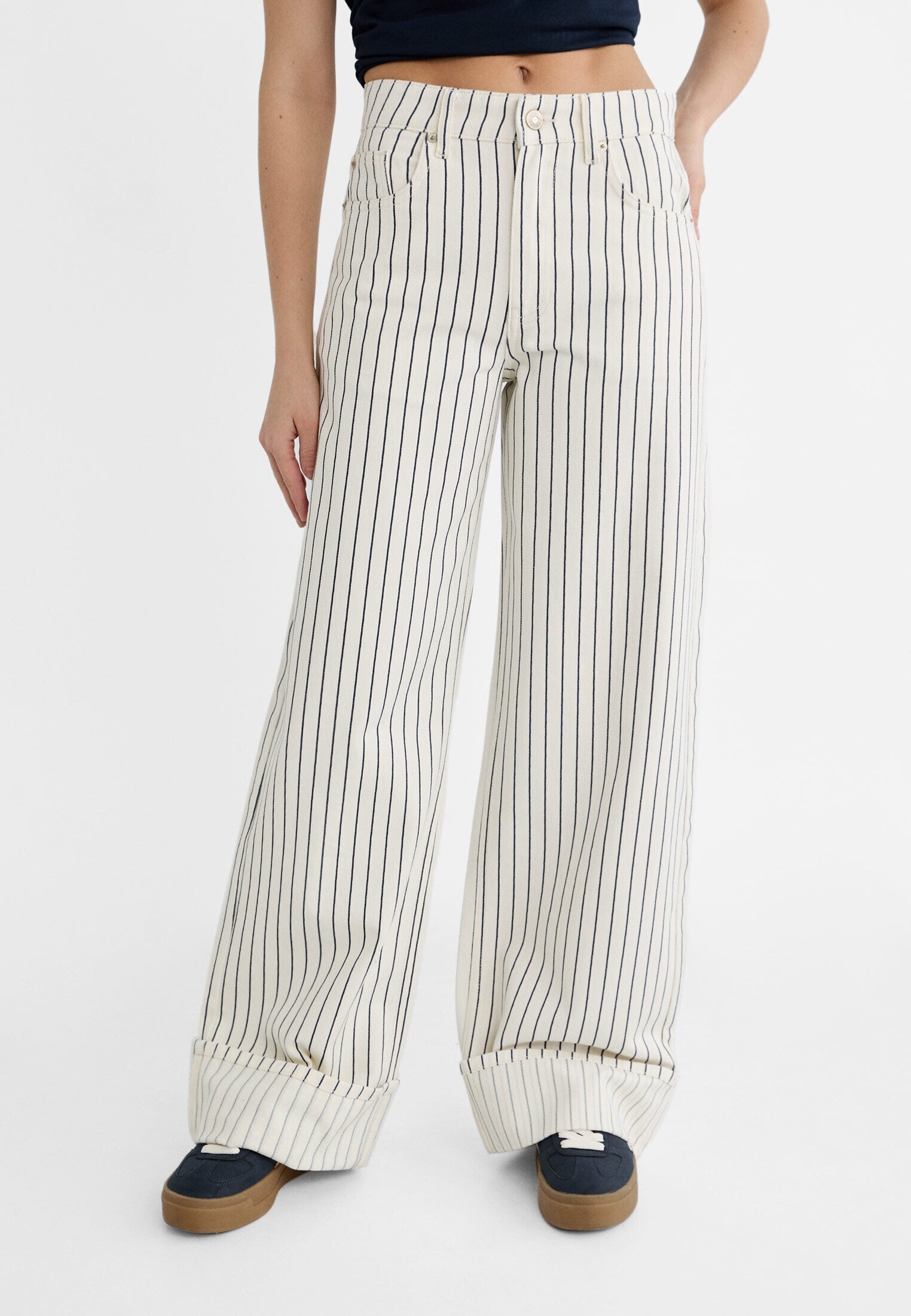 Wellwest High-Waisted Striped wide-leg Pants